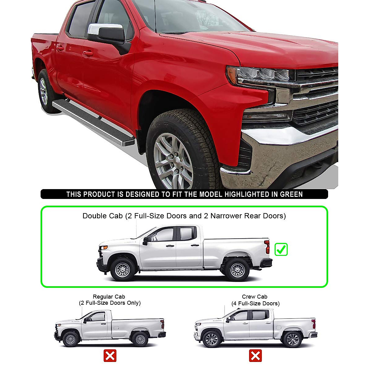 APS (Stainless Steel Polished Silver 6in Boards Compatible with Silverado Sierra 1500 2019-2025 Extended Cab & 2500 3500 2020-2025 (Exclude 19 1500 LD)(Silverado 1500 LTD Sierra 1500 LD 2022)