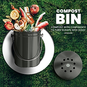 Utopia Kitchen Compost Bin for Kitchen Countertop, 1.3 Gallon Compost Bucket for Kitchen with Lid, Includes 1 Spare Charcoal Filter (Grey)
