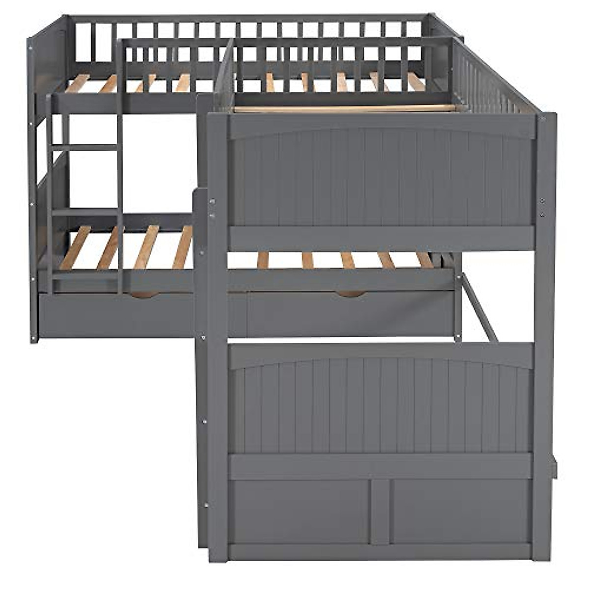 Harper & Bright Designs L-Shaped Twin Size Bunk Bed and Loft Bed with Two Storage Drawers and Guardrail (Grey)