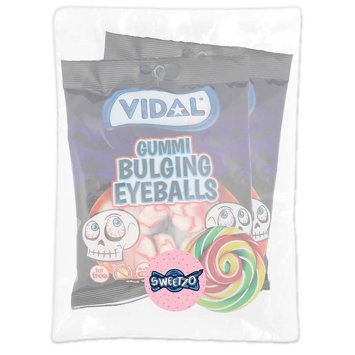 Sweetzo Halloween Gummy Eyeballs, Trick or Treat Candy and Creepy Party Bag Fillers, Swirl Sticker Included - 4.5 Ounces (Pack of 2)