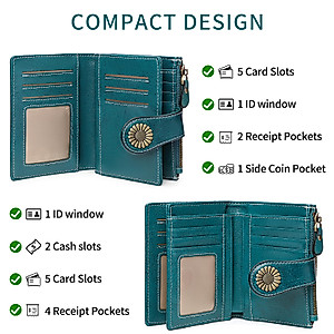 SENDEFN Small Womens Wallet Leather Bifold Card Holder RFID Blocking with Zipper Coin Pocket