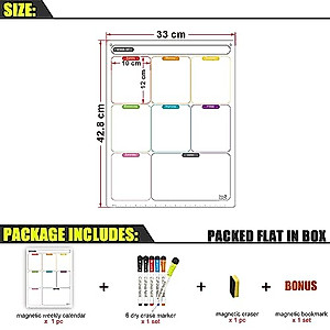 MAG-FANCY Magnetic Calendar for Refrigerator Set Weekly Dry Erase Fridge Taskmaster Calendar Whiteboard Meal Planner - with Extra-Thick Magnet Fine Tip Marker & Holes for Wall Hanging