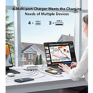 185W USB C Fast Charger Block, 7 Port USB C Charger Charging Station Hub Brick Multiport Charger Laptop Power Adapter for MacBook Pro Air iPad Pro iPhone 15 14 13 12 Galaxy Note S23 Pixel Steam Deck