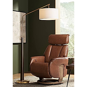 Possini Euro Design Pilar Mid Century Modern Arc Floor Lamp 72 1/2" Tall Espresso Warm Gold Metal White Linen Drum Shade Decor for Living Room Reading House Bedroom Home Office House