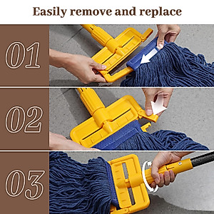 FLY HAWK Mop Handle Commercial Heavy Duty - 60 inch Metal Commercial Mop Stick,Side Gate Mop Head Replacement Holder for Floor Cleaning,Clamp Mop Handle Quick Change for Wet Mop (1)