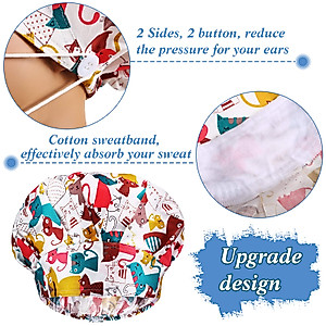 Geyoga 12 Pieces Bouffant Caps for Women Adjustable Tie Back Hats with Button and Sweatband Printed Caps for Men Women (Cute Pattern)