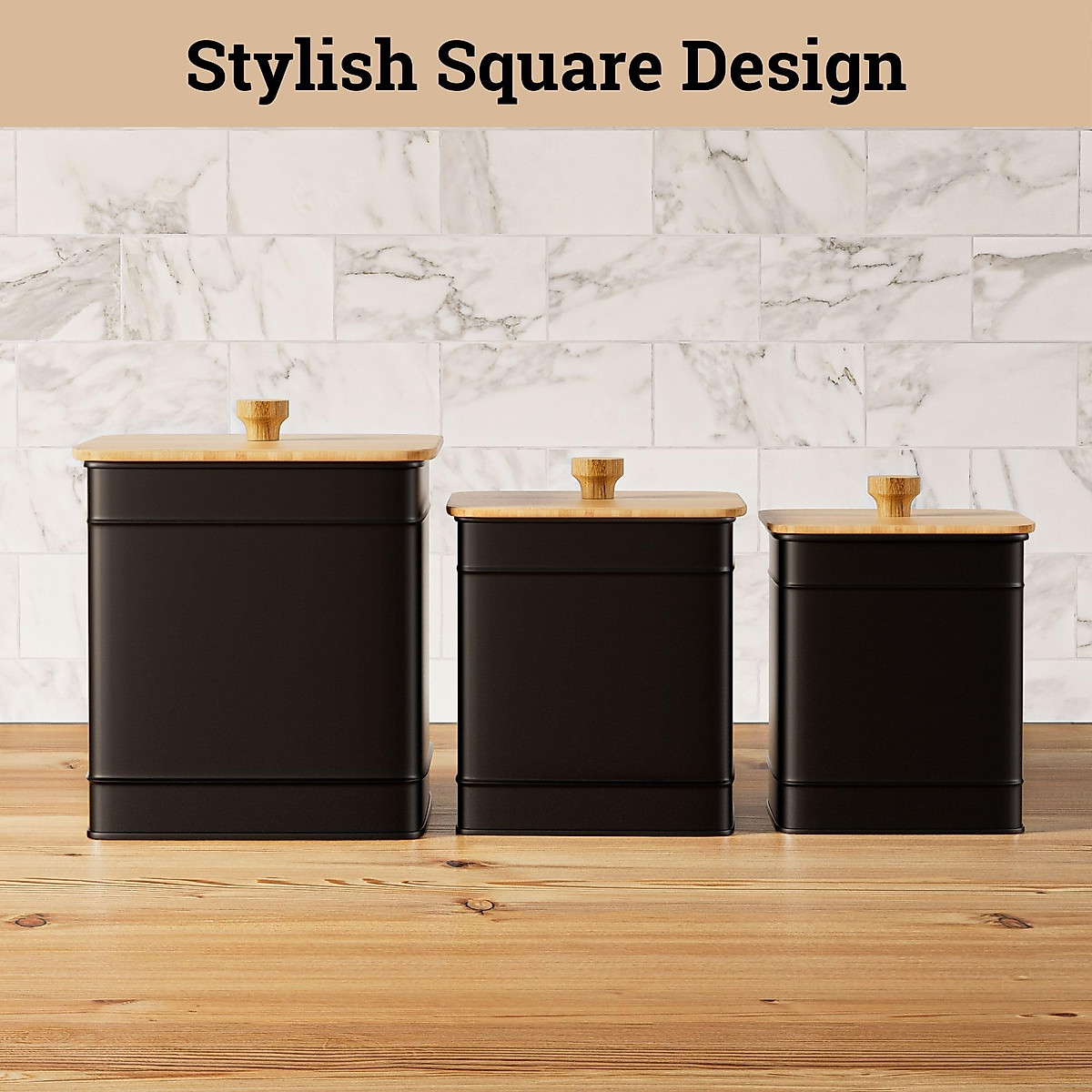 Kitchen Canisters for Countertop Set of 3 with Customizable Chalkboard Labels & Marker Pen - Big Iron Kitchen Canisters with Airtight Lids - Canisters Sets for the Kitchen - Black Kitchen Canister Set