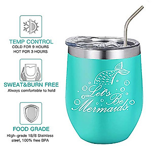 BOENFU Insulated Wine Tumbler, Friendship Gifts, Let's Be Mermaids Insulated Wine Tumbler, Birthday Gifts, Reusable Cup Personalized Gifts, 12oz, Mint Green