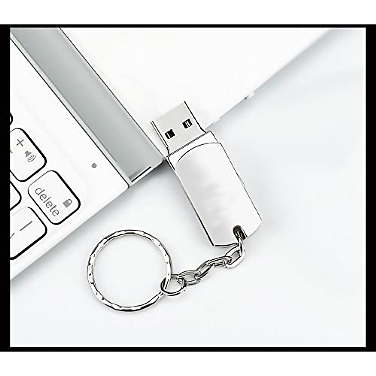 304 Stainless Steel USB 3.0 Flash Drive with Metal Lanyard/Key Chain,20Mb/S High Speed Data Transmission,32GB 64GB 128GB (64GB,Silver)