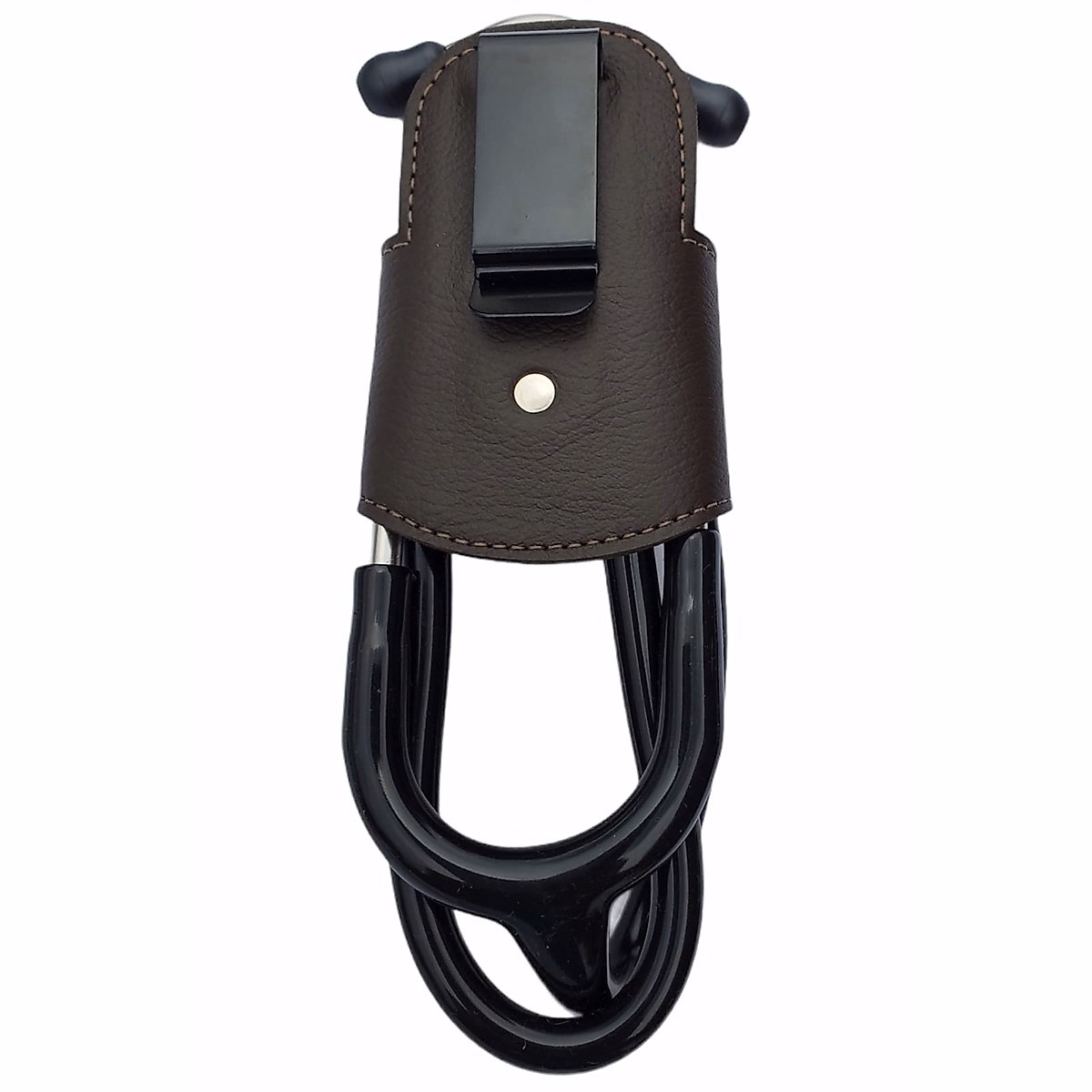 Stethoscope Holder pro with Clip,Handmade in USA Genuine Leather .Perfect for Physicians, Nurses, EMT, Medical Nursing Student (Brown).
