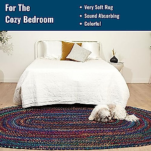 Homespice Hand Made Cotton Chindi Rugs 4x6 Feet Oval Braided Rugs, Reversible Area Rugs, Braided Multi Color Chindi Cotton Area Rugs, Bohemian Area Rugs for Living Room and Bedroom (Blue - 4' x 6')