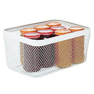 mDesign Steel Food Storage Organizer Bin Mesh Basket, Space Saving for Kitchen Cabinets, Countertop, Pantry, Fridge, Freezer Organization, Canned Food, Sugar, Flour, Meshi Collection - 2 Pack - White