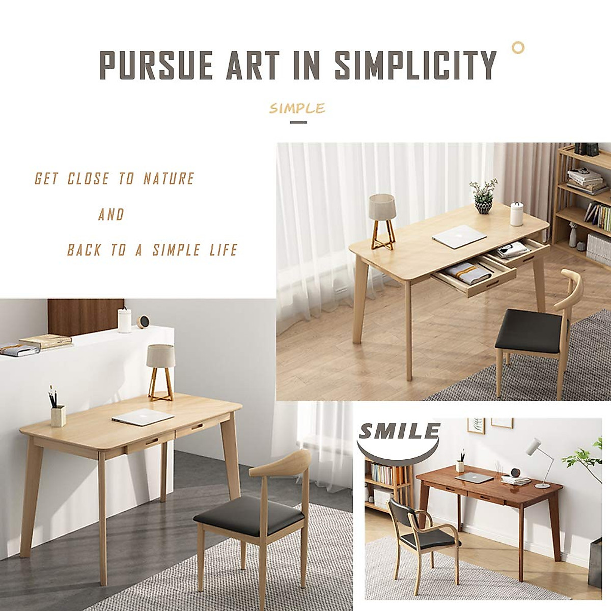 IOTXY Solid Wood Writing Desk - Home Office Workbench Desk with Drawer, 39.37" Width Laptop Computer Work Study Table in White