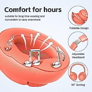 Bluetooth Headphones Over Ear,BERIBES 65H Playtime and 6 EQ Music Modes Wireless Headphones with Microphone,HiFi Stereo Foldable Lightweight Headset, Deep Bass for Home Office Outdoors Etc(Orange Red)