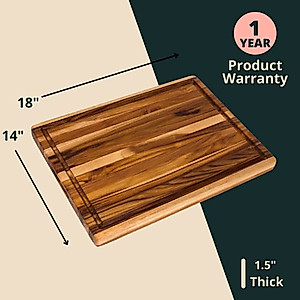 Large Teak Wood Cutting Board - Juice Groove, Reversible, Hand Grips (Edge Grain, 18 x 14 x 1.25 inches | Large)