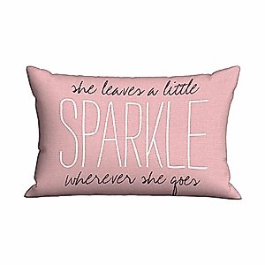 Mugod Decorative Throw Pillow Cover Pink Quote She Leaves A Little Sparkle Wherever She Goes,Cushion Cover Case 20x30 Inches for Home Sofa Bedroom Living for Women Men