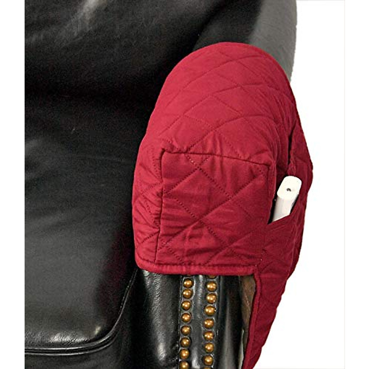 Home-X Left Couch Armrest Cover with 2 Storage Pockets, Sofa or Loveseat Organizer, Burgundy, 9 ½” L x 5” W