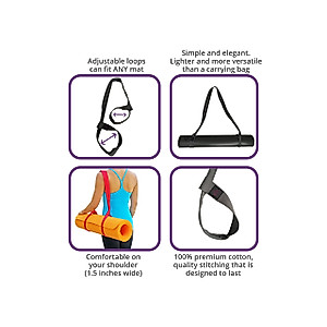 Clever Yoga Mat Strap Sling Adjustable Made With The Best, Durable Cotton – Comes With Our Special “Namaste” (Black)