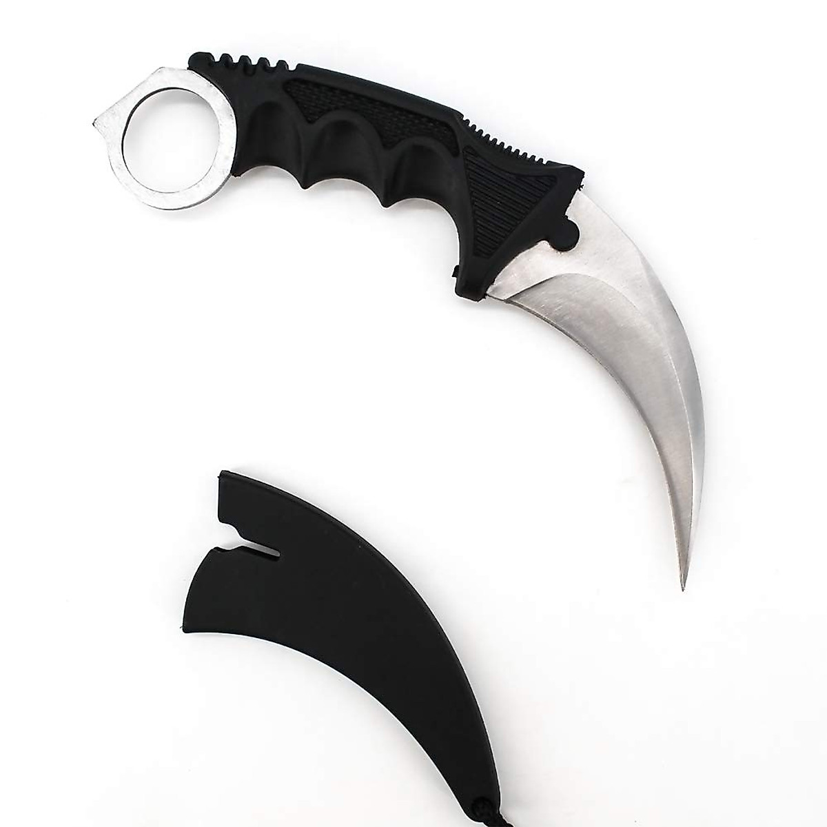 WeTop Karambit Knife, CS-GO for Hunting Camping Fishing and Field Survival, Stainless Steel Fixed Blade Tactical Knife with Sheath and Cord (Silver).