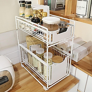 UVCMDUI Under Sink Organizer, Under Kitchen Sink Organizer, Kitchen Essentials Multi-Purpose Pull Out Cabinet Organizer for Kitchen Bathroom Storage Home Organization,White,L