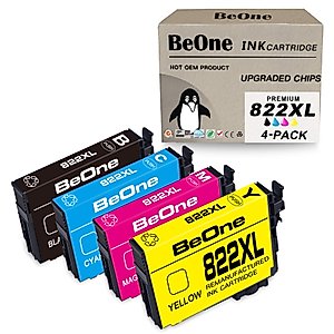BeOne 822XL Ink Cartridges Remanufactured Replacement for Epson 822 XL T822 T822XL to Use with Workforce Pro WF-3820 WF-4820 WF-4830 WF-4833 WF-4834 (4-Pack; 1BK, 1C, 1M, 1Y)