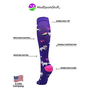 MadSportsStuff Neon Rainbow Caticorn Over the Calf Socks (Purple/Neon Pink, Small)