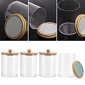 Tbestmax 4 Pack Qtip Holder Dispenser - 10-Ounce Apothecary Jars Bamboo Lids with Mirror for Cotton Ball Swab Pad, Bathroom Organizers and Storage Containers