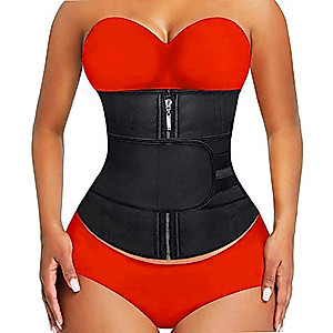 YIANNA Latex Waist Trainer for Women Tummy Control Jsculpt Double Sweat Trimmer Belt Workout Training Sport Girdle, YA2225-Black-S