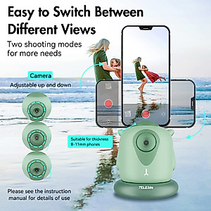 TELESIN Selfie Auto Tracking Phone Mount 360 Rotation Fast Face Object Tracking Holder for GoPro Insta360 Action Camera Phones SLR Mirrorless Video Vlog Live Streaming Meeting (Light Green)