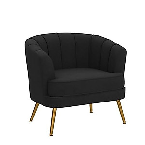 SHINEBOOM Velvet Accent Chairs for Living Room Bedroom Office Leisure Upholstered Single Sofa Chair Arm Chair Comfy Chair Reading Club Coffee Chair with Metal Legs, Black