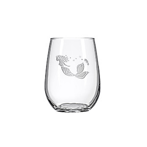 Rolf Glass Mermaid Stemless Wine Tumbler 17 ounce - Stemless Wine Glasses Set of 4 - Lead-Free Glass - Etched Tumbler Glasses - Made in the USA