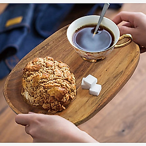 MELELES Acacia Wood Dinner Plates,Wooden Trays Sets of 5,Easy Cleaning & Lightweight for Snacks,Desserts,Fruit,Salads,Unbreakable Oval Charger Plates for Housewarmings,Christmas Gifts