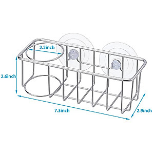 TESOT Sink Caddy Sponge Holder Brush Holder 2 in 1 with Upgraded Suction Cups or Using Adhesive Hooks, SUS304 Stainless Steel, Silver