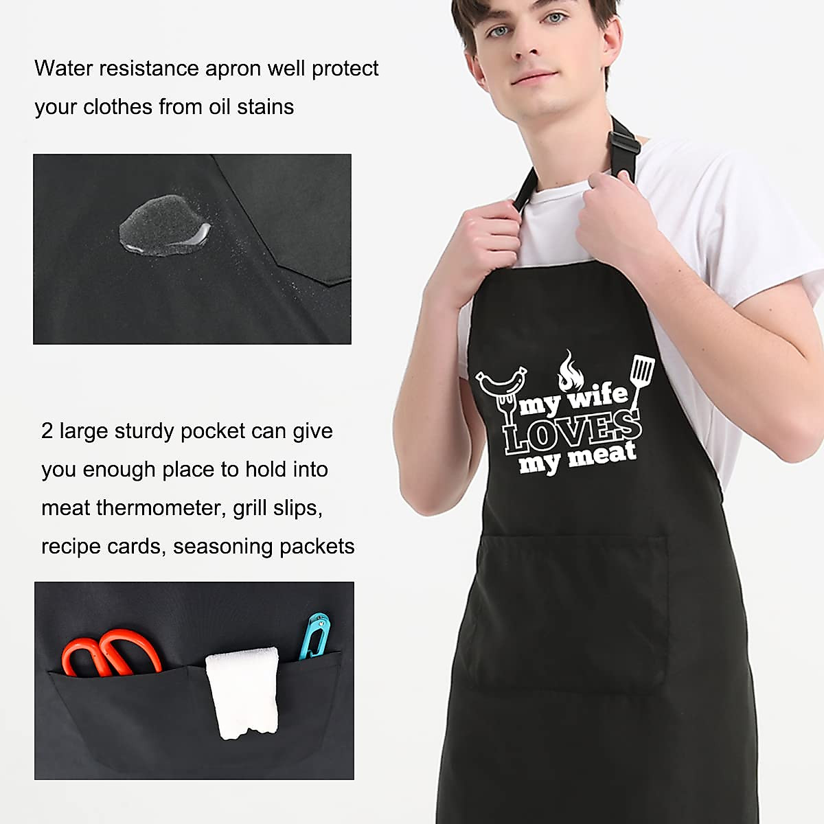 Oxpaynop Funny Aprons for Men - Husband Gifts from Wife, Mens Apron for Grilling BBQ Cooking Chef Kitchen Grill, Gag Gifts for Men Dad Father Naughty Gifts for Him Birthday