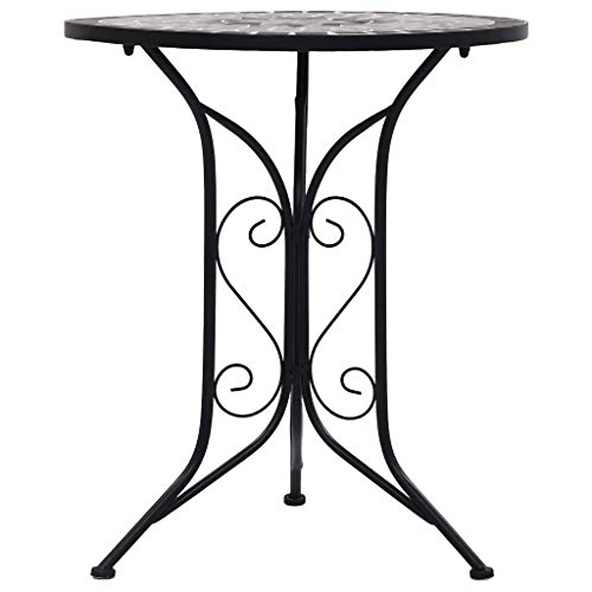 VanTook Outdoor Table Mosaic Patio Table, 24" Round End Table Patio Side Table Small Plant Stand Balcony Coffee Table Porch Indoor Ceramic Top, Gray