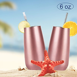 4 Pack Stemless Double Insulated Champagne Flute Tumbler with Lid, 6 Oz Unbreakable Reusable Cocktail Champagne Toasting Glasses, Great Gift for Friends Family Christmas Birthday, Rose Gold