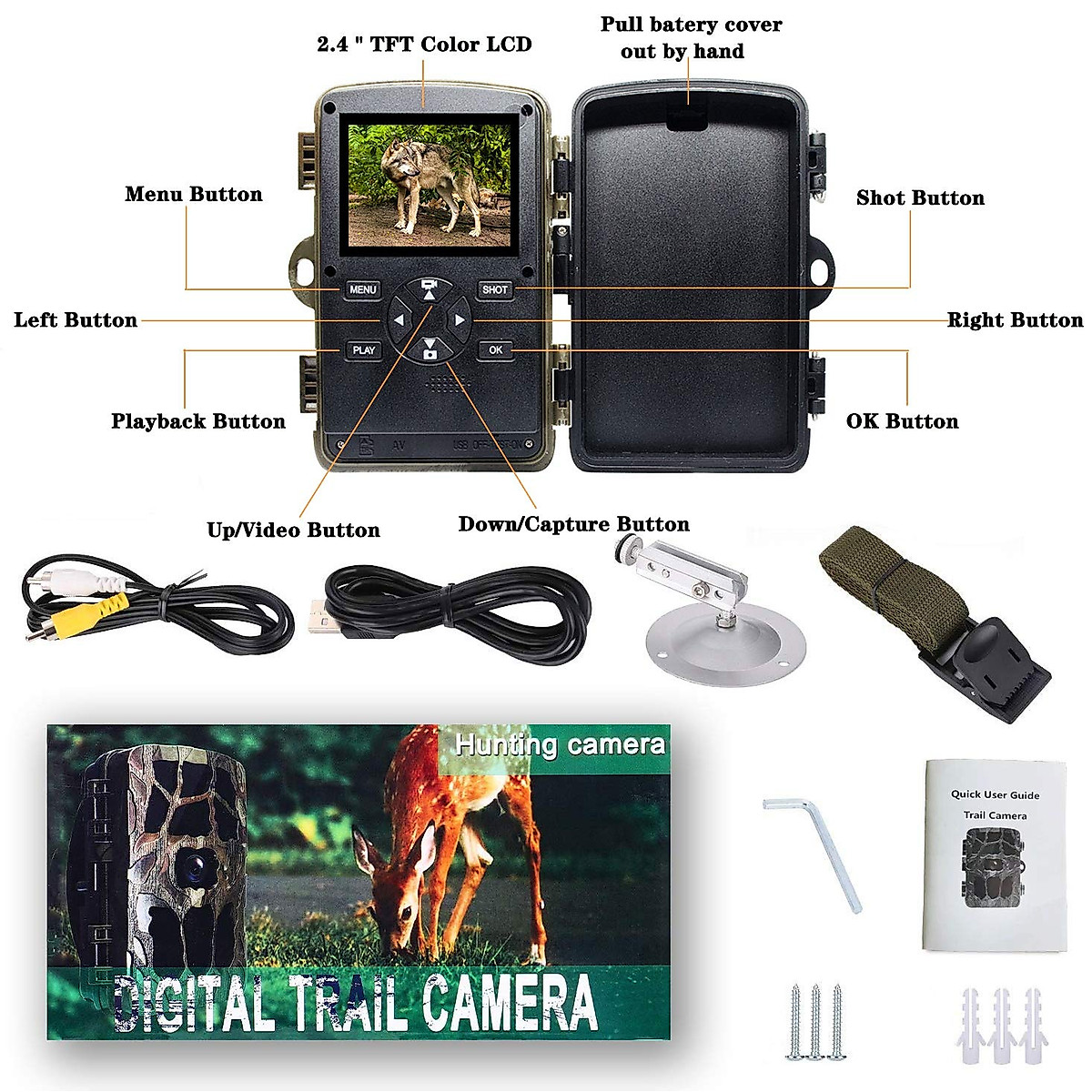 GoldPaddy Trail Game Camera 4K 20MP, Hunting Camera with Night Vision Motion Activated Waterproof Camera 0.2s Trigger Time Scouting Cam 2.4” LCD IR LEDs 120° Wide Angle for Wildlife Home Monitoring