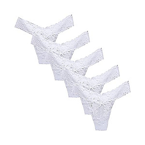 Kinple 5PCS Lace Thongs for Women Sexy Low Waist Panties Stretch String Thong Panty Teen Girls V Back Perspective Brief White