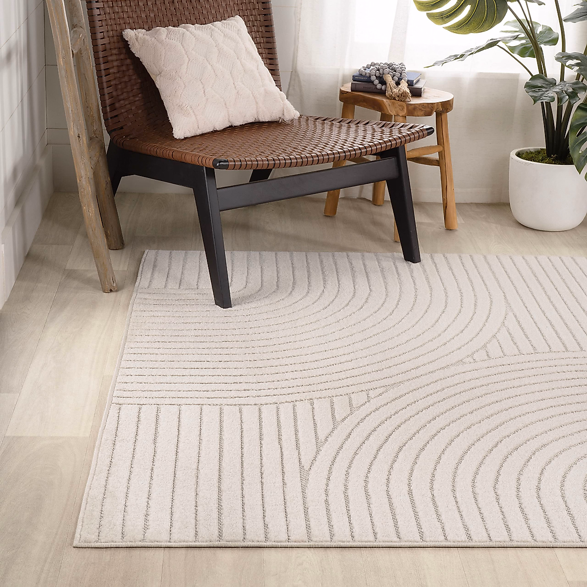 Eyely NCS100B-5 Scandinavian Skagen Minimalist Curve Geometric Indoor Area Rug, Modern, Contemporary, Coastal, Bohemian, Bedroom, Kitchen, Living Room, Non Shedding, Ivory/Cream, 5' x 8'
