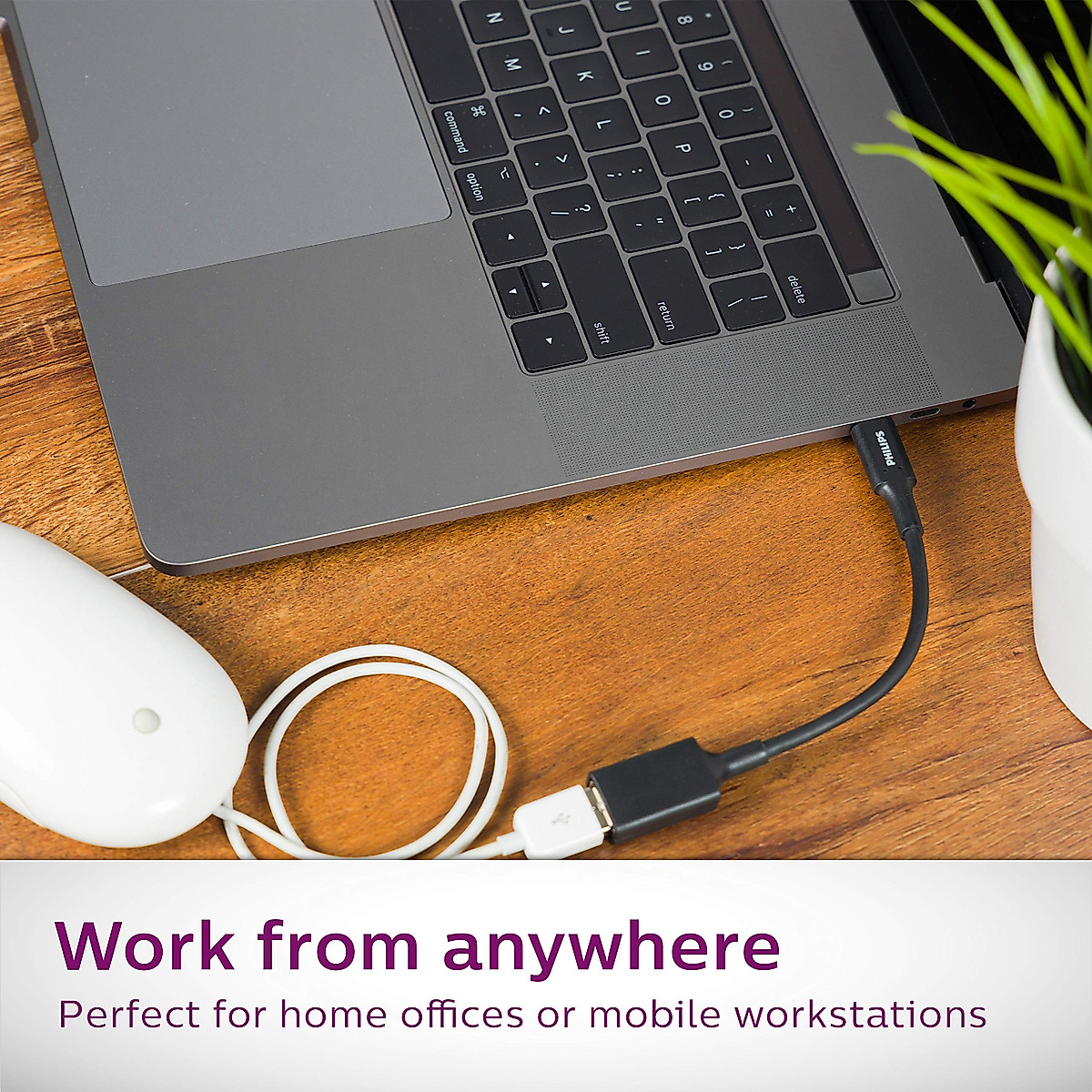 Philips 6 Inch USB-C to USB-A 3.1 Female Adapter, USB-A 3.0 Port, 5 Gbps Transfer Speed, 15W Charging, for iPhone 15/Pro/Max, Galaxy S23/S22/Ultra, Google Pixel, iPad Air/Pro, Black, SWU7113A/27