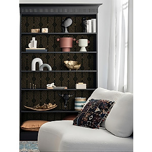 LiKiLiKi Geometric Peel and Stick Wallpaper Black and Gold Wallpaper Modern Contact Paper Boho Removable Self-Adhesive Decorative Wallpaper for Cabinets Bathroom Bedroom Kitchen Vinyl Roll 17.3”x118”