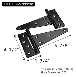 HILLMASTER Heavy Duty Gate Latch Door Handle Hardware Kit for Wooden Fence, Self-Closing Gate Latch with Pull String, Decorative Metal Gate Pull Handle, 2 Pack 6in T-Strap Gate Hinges, Black Finish