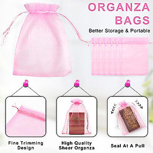 ANZNKU 50 Pack Organza Bags 4 x 6 inch Premium Sheer Drawstring Organza Bags for Candy Jewelry Party Wedding Christmas Favor Gift Bags (Pink)