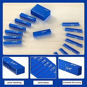 Neitra Setup Blocks Woodworking - 15 PCS Aluminum Height Gauge Blocks Set - Woodworking Measuring Tools Precision Setup Bars for Router Table Saw, Blue
