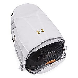 Under Armour Hustle 5.0 Team Backpack, (100) White / / Metallic Gold, One Size Fits All