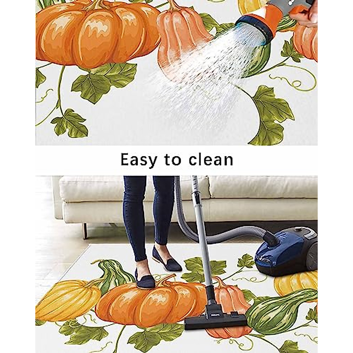 Outdoor Rug Carpet Indoor Area-Rug Thanksgiving Autumn Pumpkin Washable High Traffic Bedroom Kitchen Mat Backyard Patio Porch Rug, 4 X 6