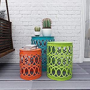 Deco 79 Metal Indoor Outdoor Nesting Accent Table with Carved Trellis Design, Set of 3 22", 18", 15"H, Multi Colored