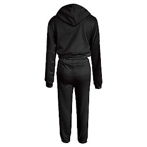 Stessotudo lounge sets for women 2 piece Womens Two Piece Pant Sets Long Sleeve Pullover Cropped Hoodie Tops High Waist Sweatpants Trendy Cute Sweatsuits Black XL