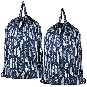 ZHMAIBDM Large Laundry Bag with Handles, Washable Large Dirty Clothes, Drawstring Organizer Bag, Fit Hamper Basket Camp Travel Home College Dorm, 26x39 inch, Navy Blue