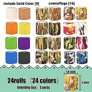 24Pack Self Adhesive Tape, Wrap Flex Bandages Leg Wrap Adherent Non-Woven for Dog Cat Horse Pet Animals Ankle Sprains & Swelling, 2 Inch 5 Yards (Camouflage Patterns)